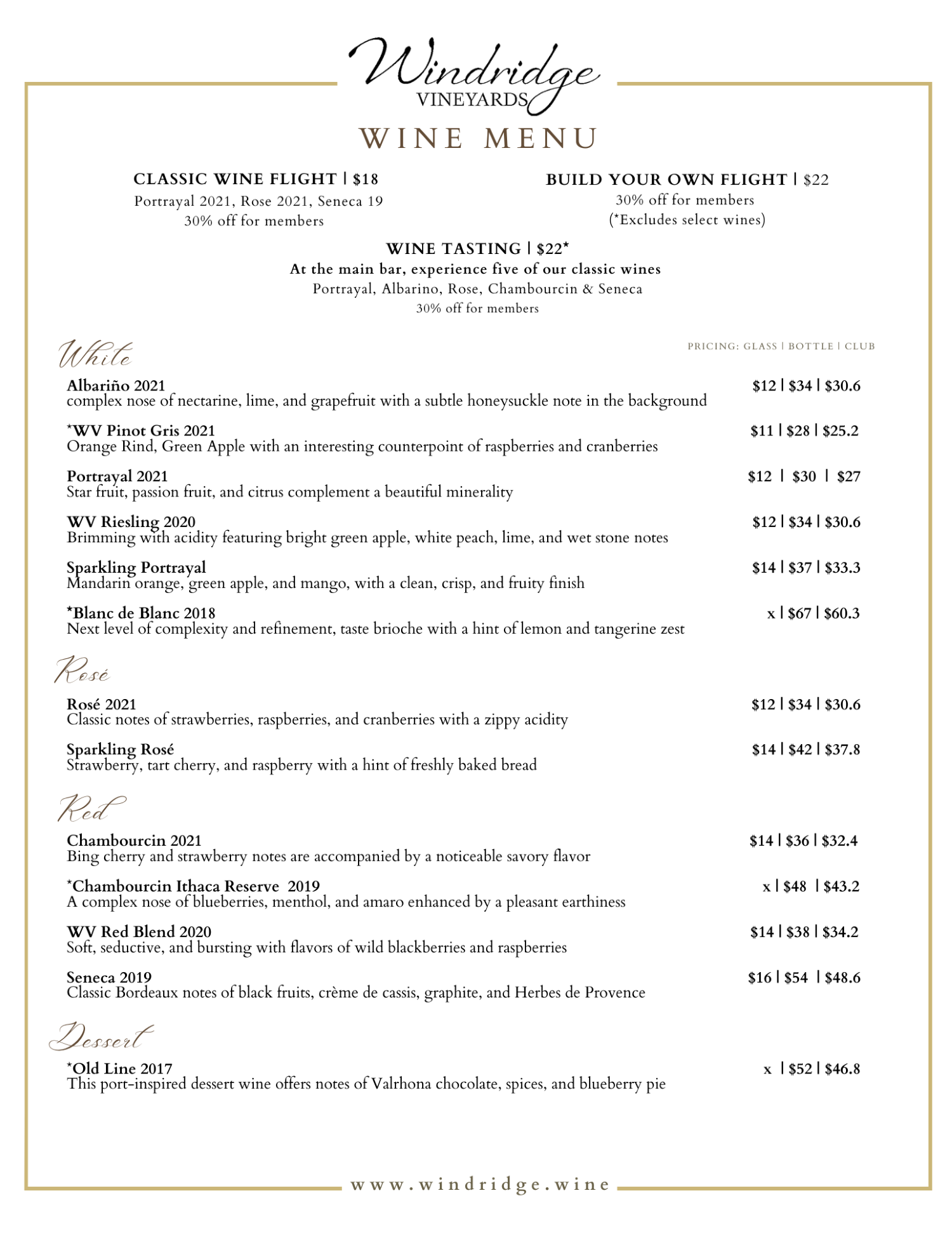 Menu | Windridge Vineyards