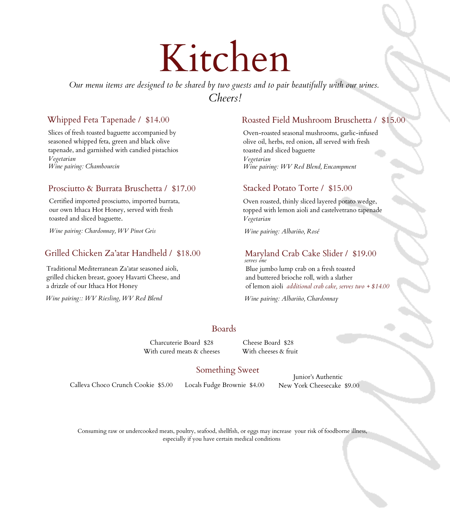Menu | Windridge Vineyards