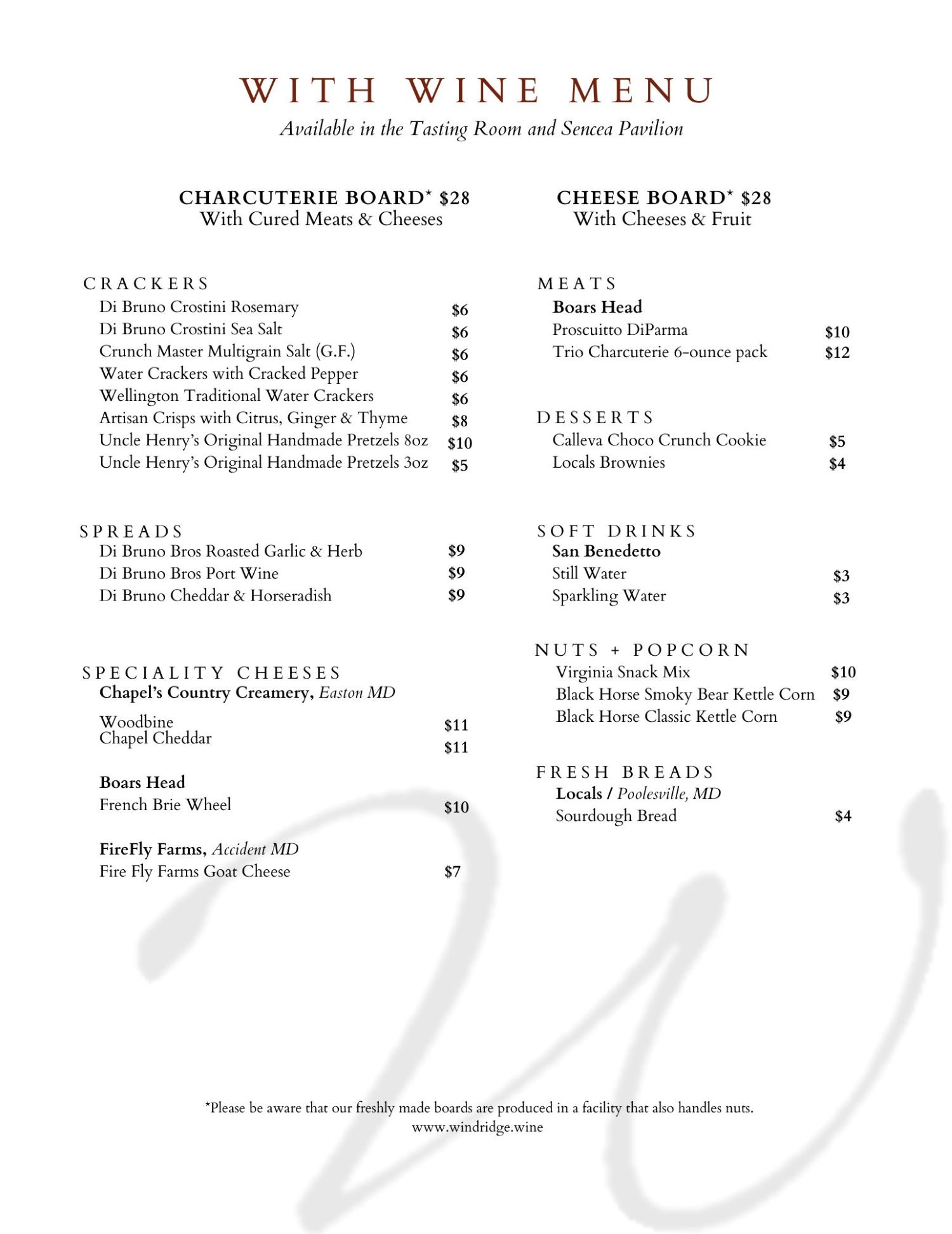 Menu | Windridge Vineyards