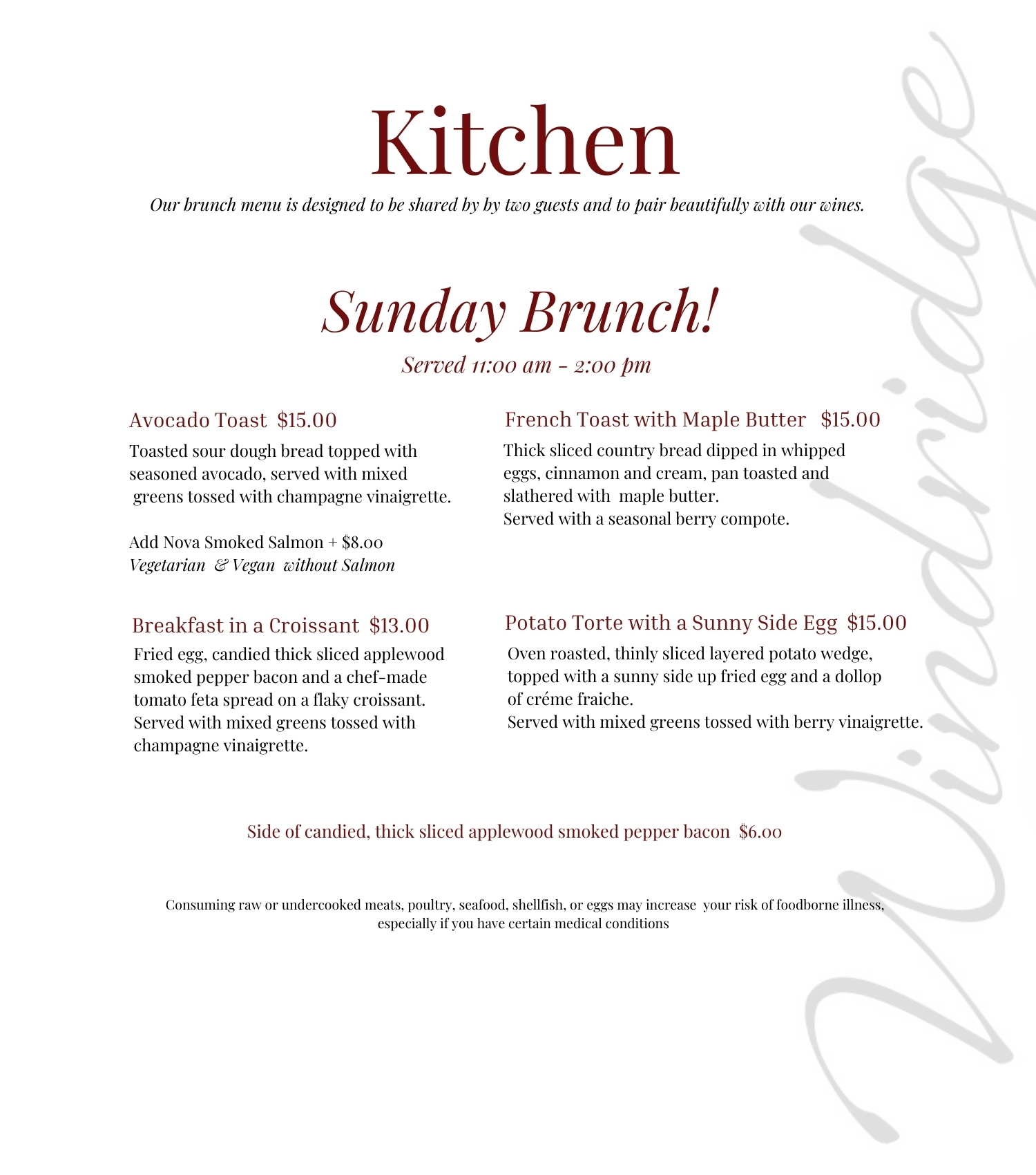 Menu | Windridge Vineyards