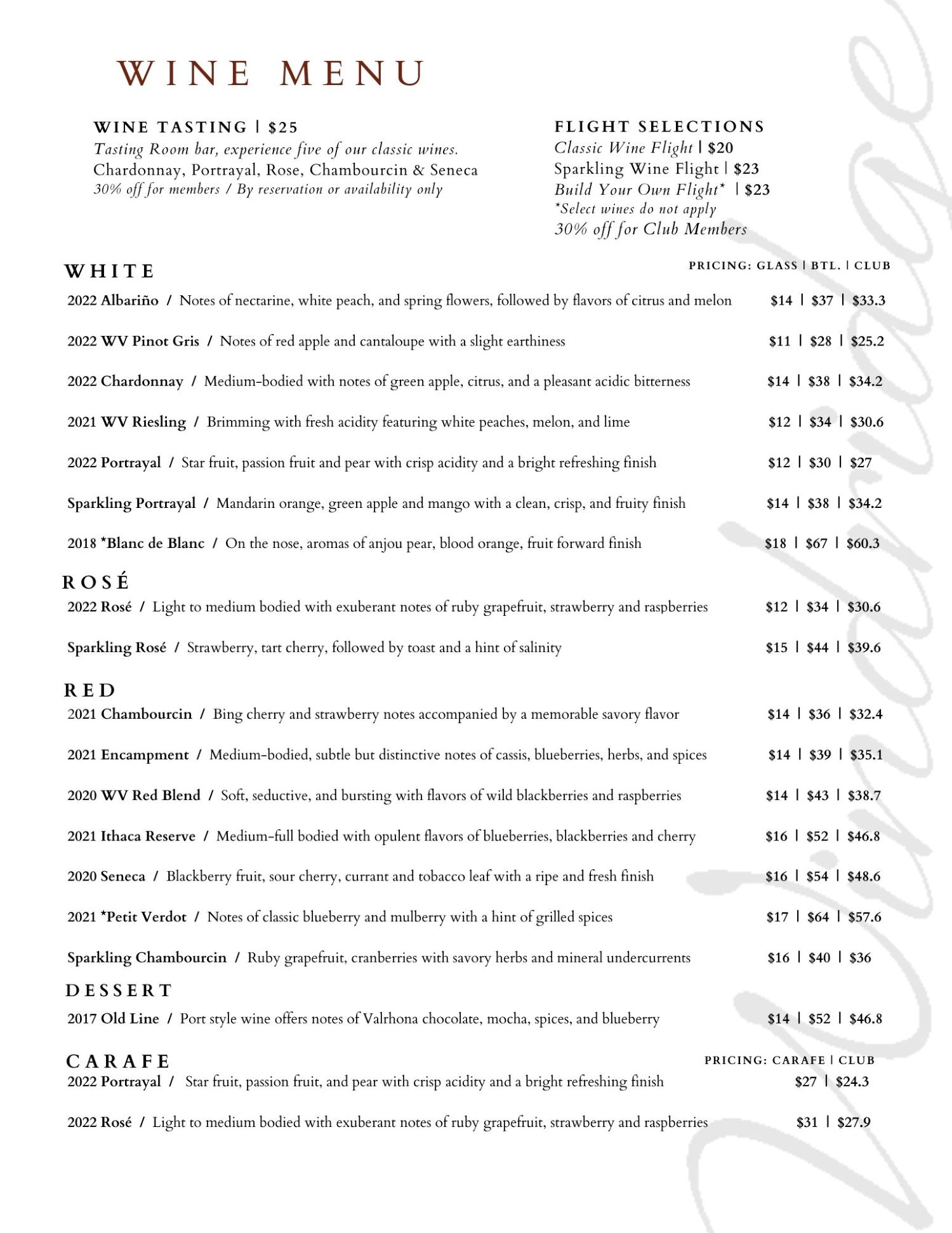 Menu | Windridge Vineyards