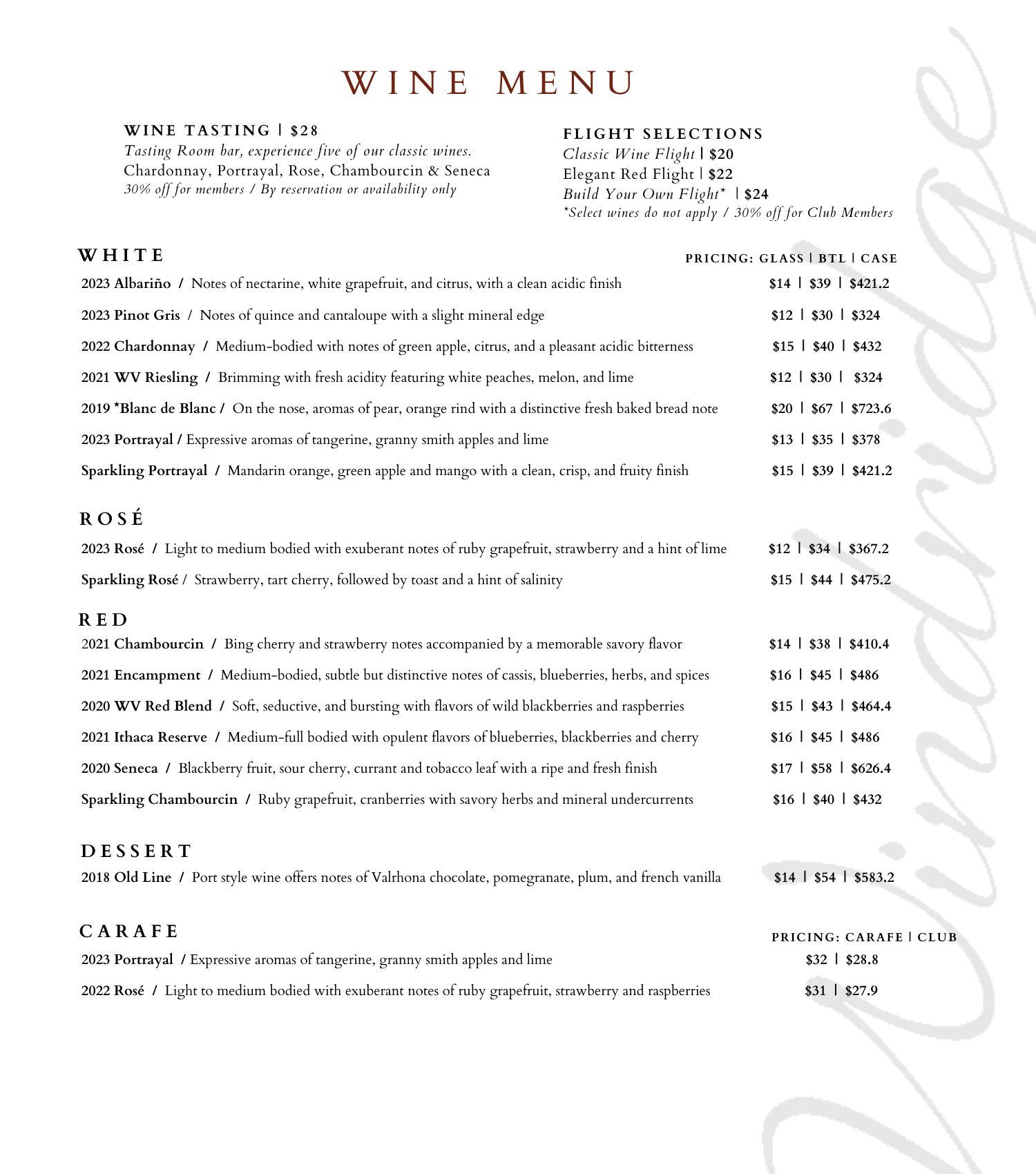 Menu | Windridge Vineyards