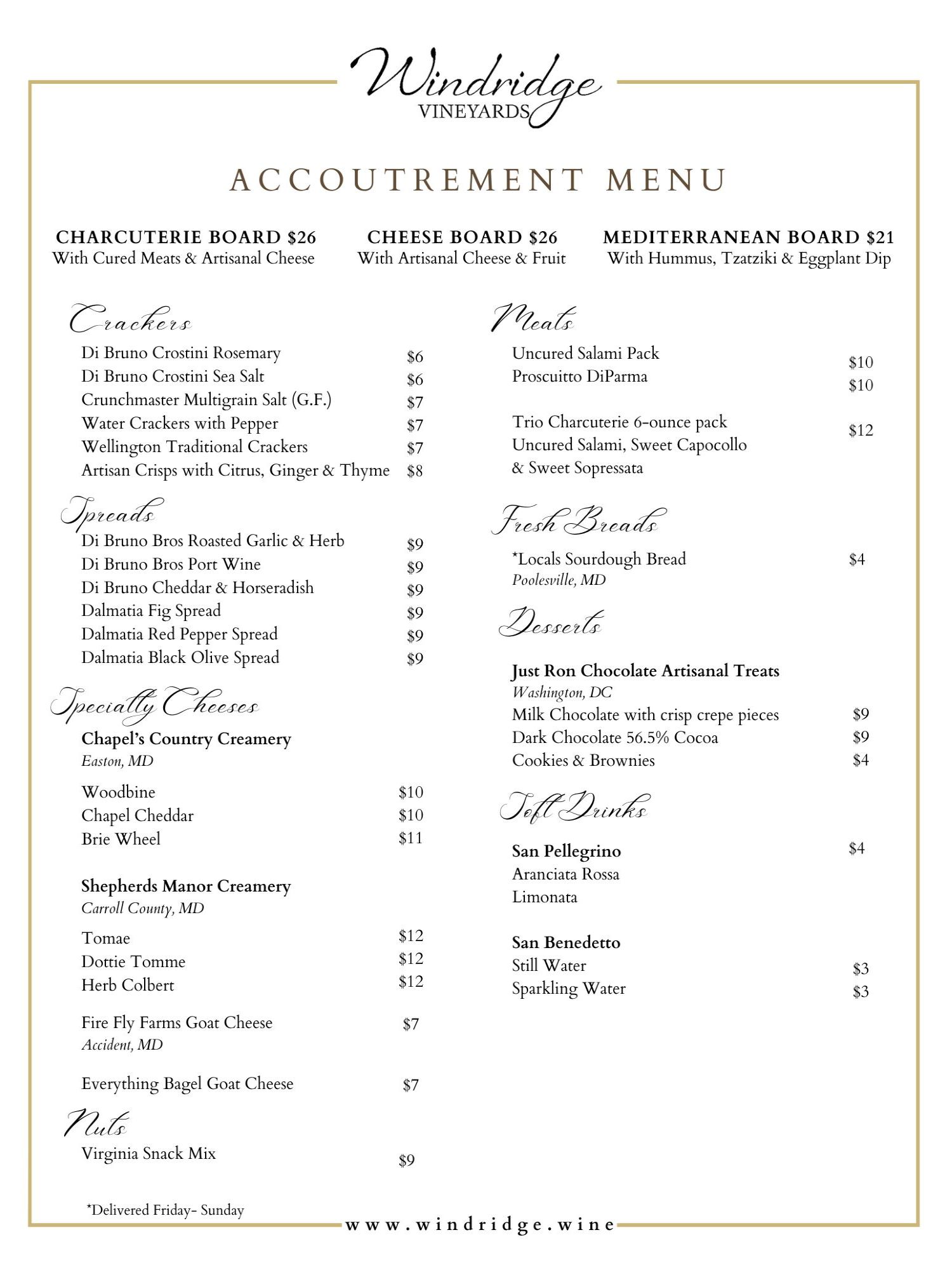 Menu | Windridge Vineyards
