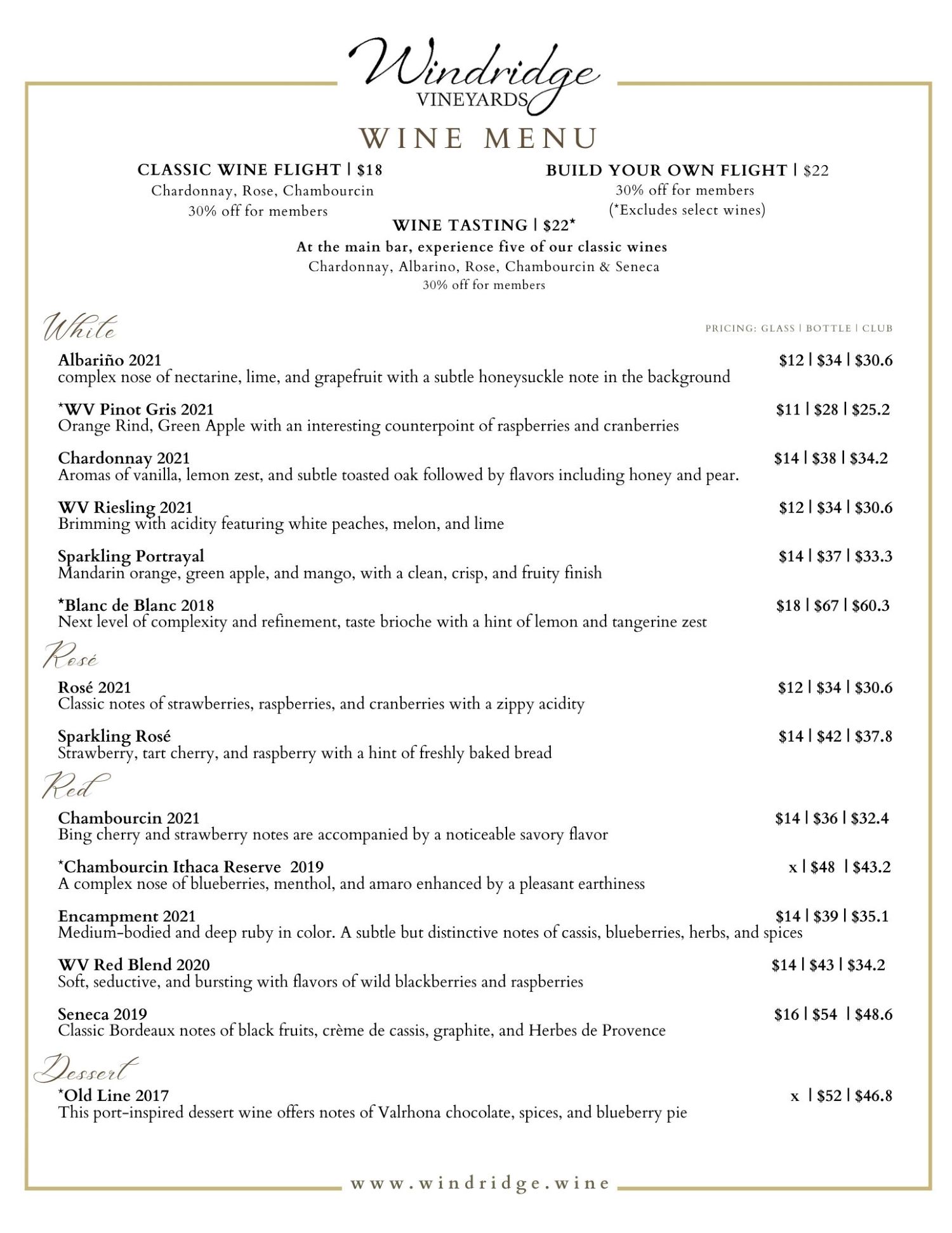 Menu | Windridge Vineyards