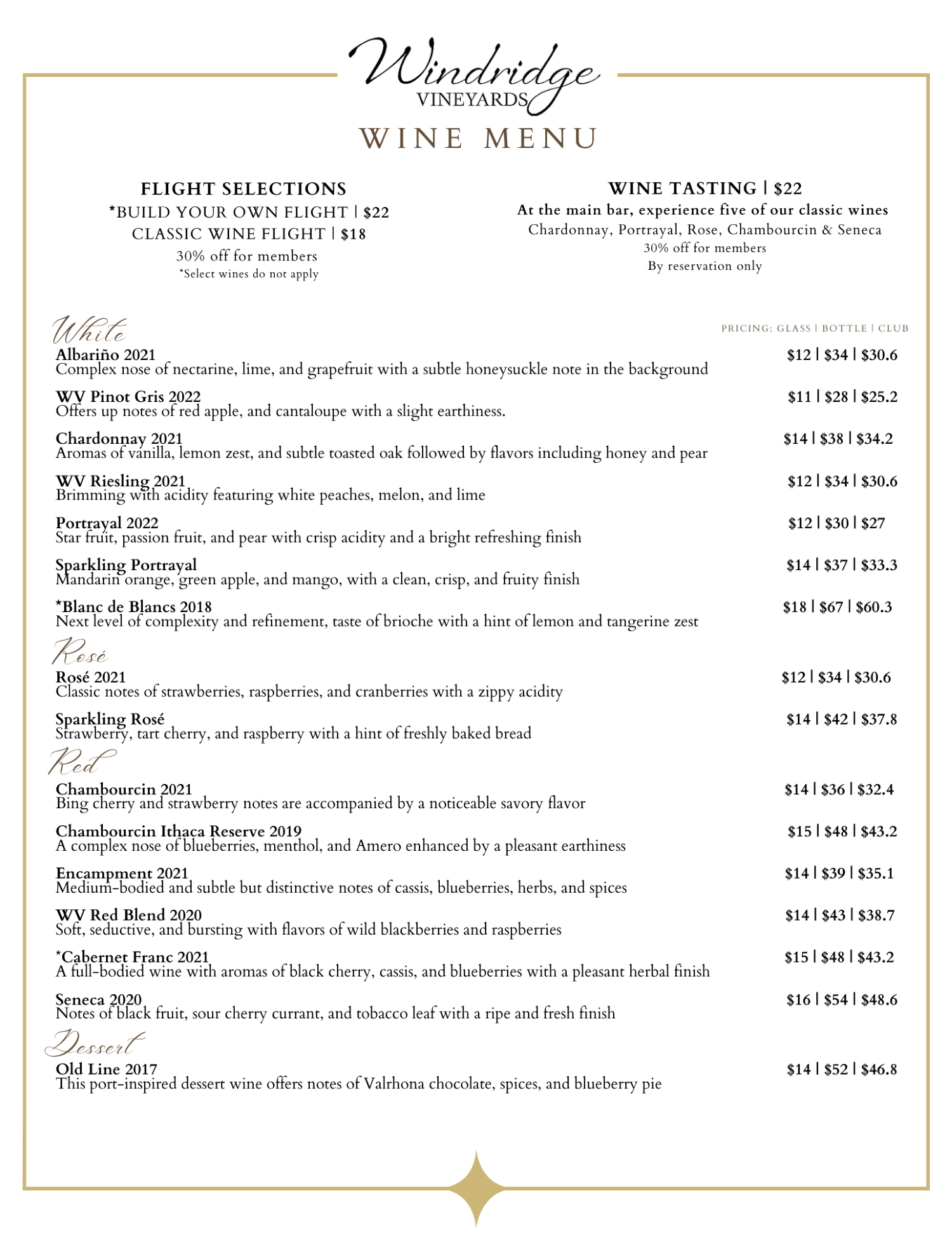 Menu | Windridge Vineyards